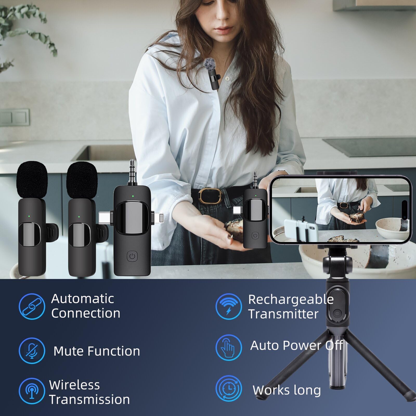 2 Pc Mini Microphone,Wireless Lavalier Lapel Microphone for iphone Android Camera Plug-Play,Professional Noise Reduction Recording Clip Mic for Creator Interview YouTube Interview TikTok Vlog (K15)