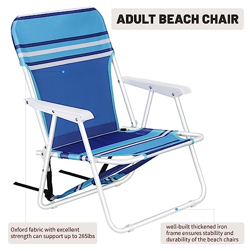 Beach Chairs for Adults 2 Pack, Lightweight Backpack Beach Chair with Shoulder Straps, Low Beach Chair Support 265lbs, Folding Beach Chair for Beach, Camping, Hiking, Picnic, Blue