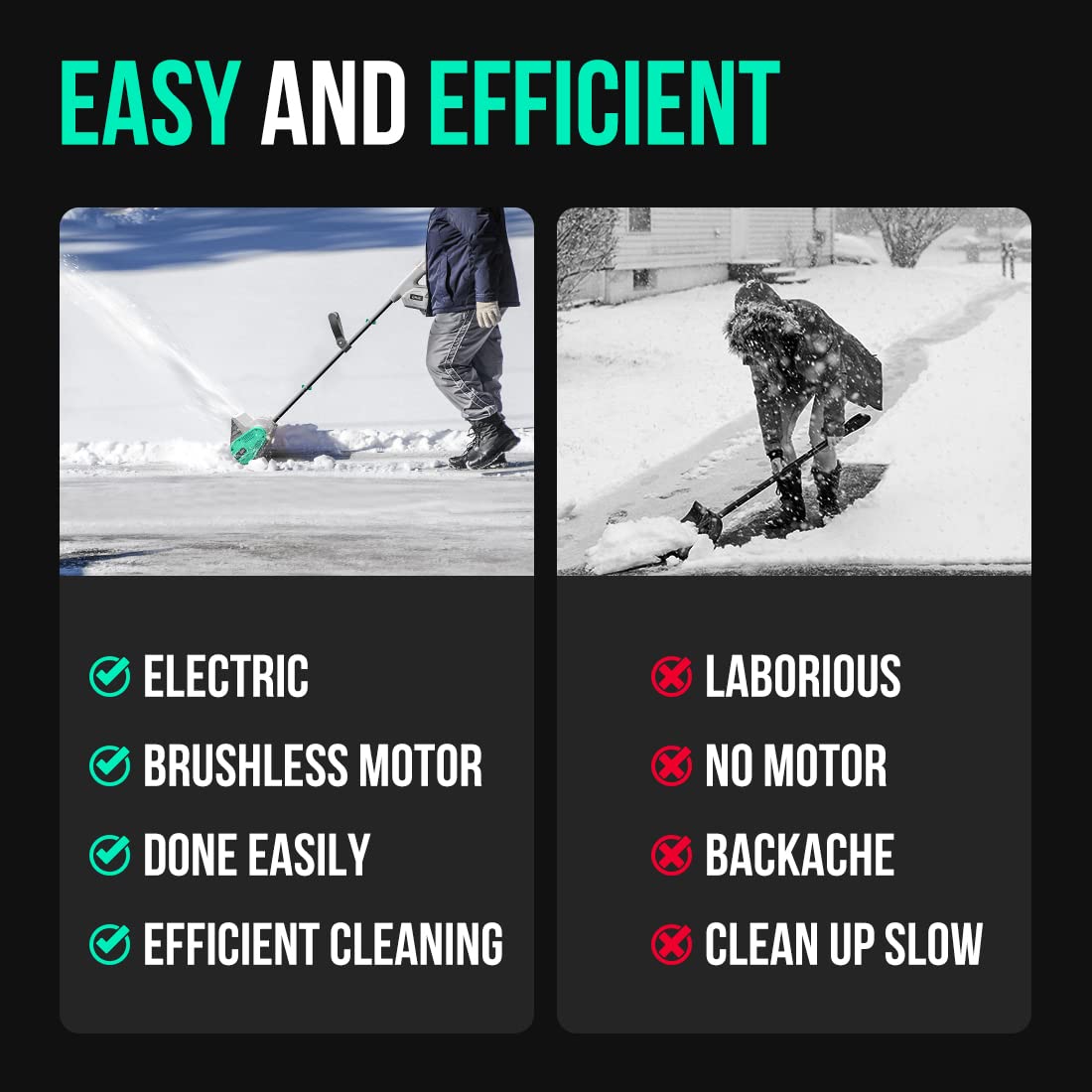 Litheli Cordless Snow Shovel, 20V 12-Inch Battery Powered Snow Thrower, Battery Snow Blower with Auxiliary Handle, with 2 Pack 4.0Ah Battery