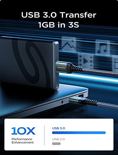 AINOPE USB 3.0 Cable 3.3FT Seagate External Hard Drive Cable Durable Nylon Braided Fast Data Transfer Cord Compatible with Samsung Galaxy S5/Note 3/Note Pro 12.2, Canon Camera, Seagate Hard Drive
