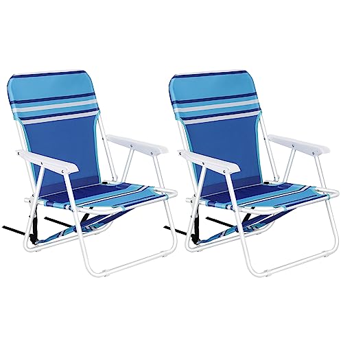 Beach Chairs for Adults 2 Pack, Lightweight Backpack Beach Chair with Shoulder Straps, Low Beach Chair Support 265lbs, Folding Beach Chair for Beach, Camping, Hiking, Picnic, Blue