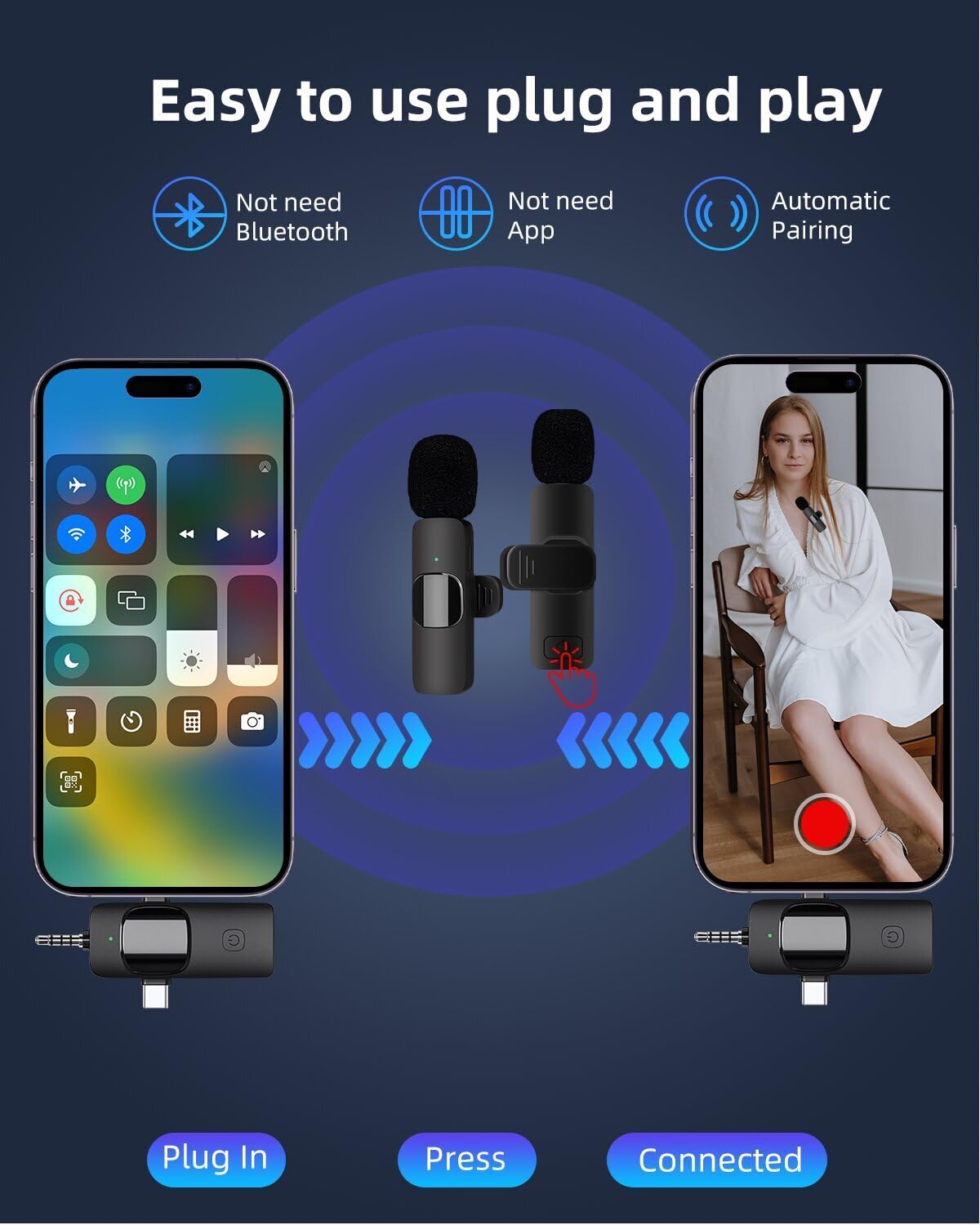 2 Pc Mini Microphone,Wireless Lavalier Lapel Microphone for iphone Android Camera Plug-Play,Professional Noise Reduction Recording Clip Mic for Creator Interview YouTube Interview TikTok Vlog (K15)