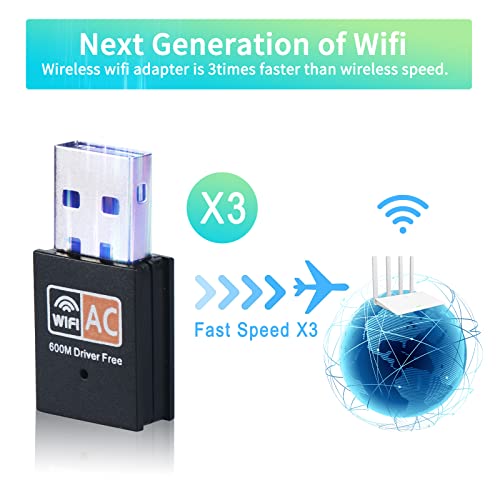 USB WiFi Adapter, 5G/2.4G Dual Band Wireless USB WiFi Adapter for PC, 600Mbps High Speed WiFi Adapter for Desktop PC, Linccras WiFi Dongle Support Windows 7/8/10 and Mac