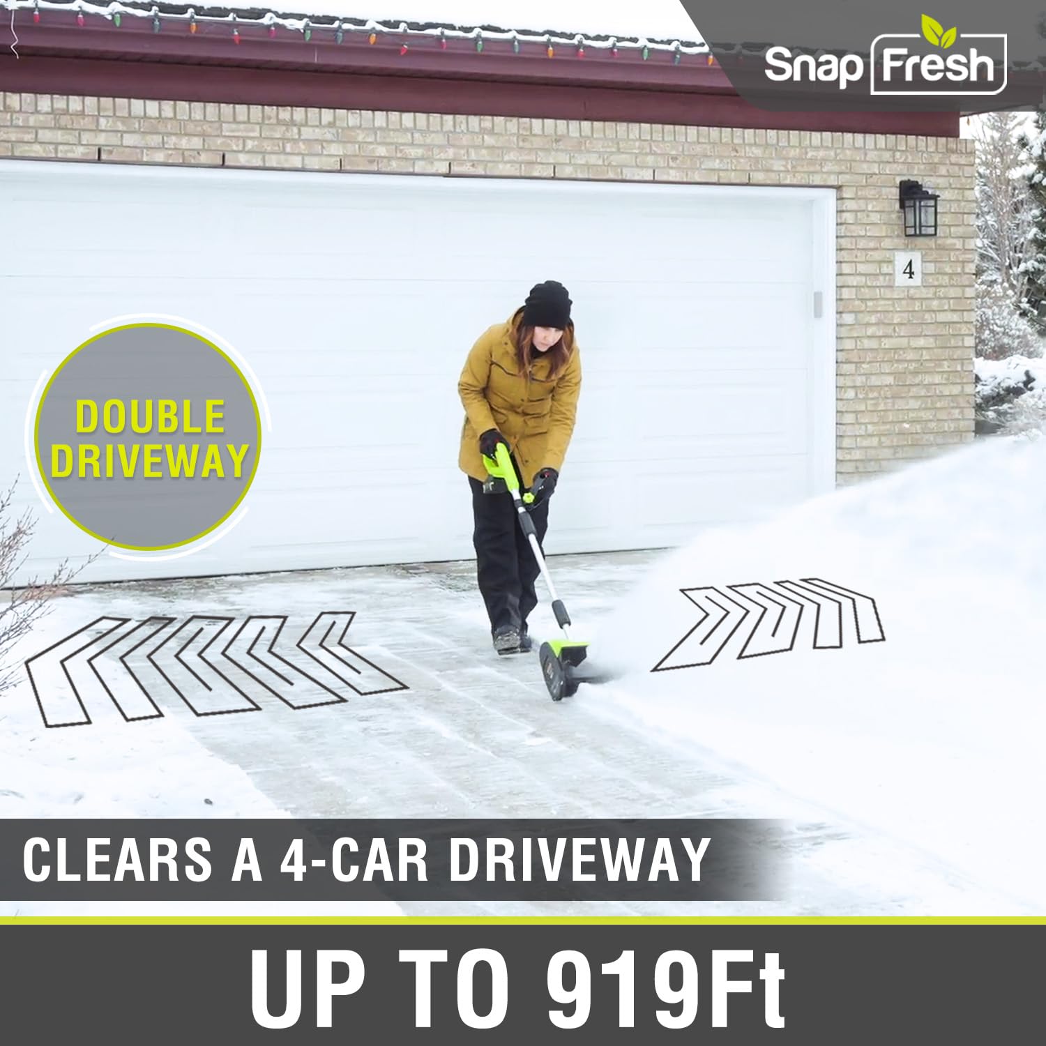 SnapFresh 20V Snow Shovel Cordless,12β Electric Snow Thrower kit,Adjustable Handle, Directional Plate, Handheld Battery Powered Snow Thrower for Driveway Clearing,4.0Ah Battery & Fast Charger Included