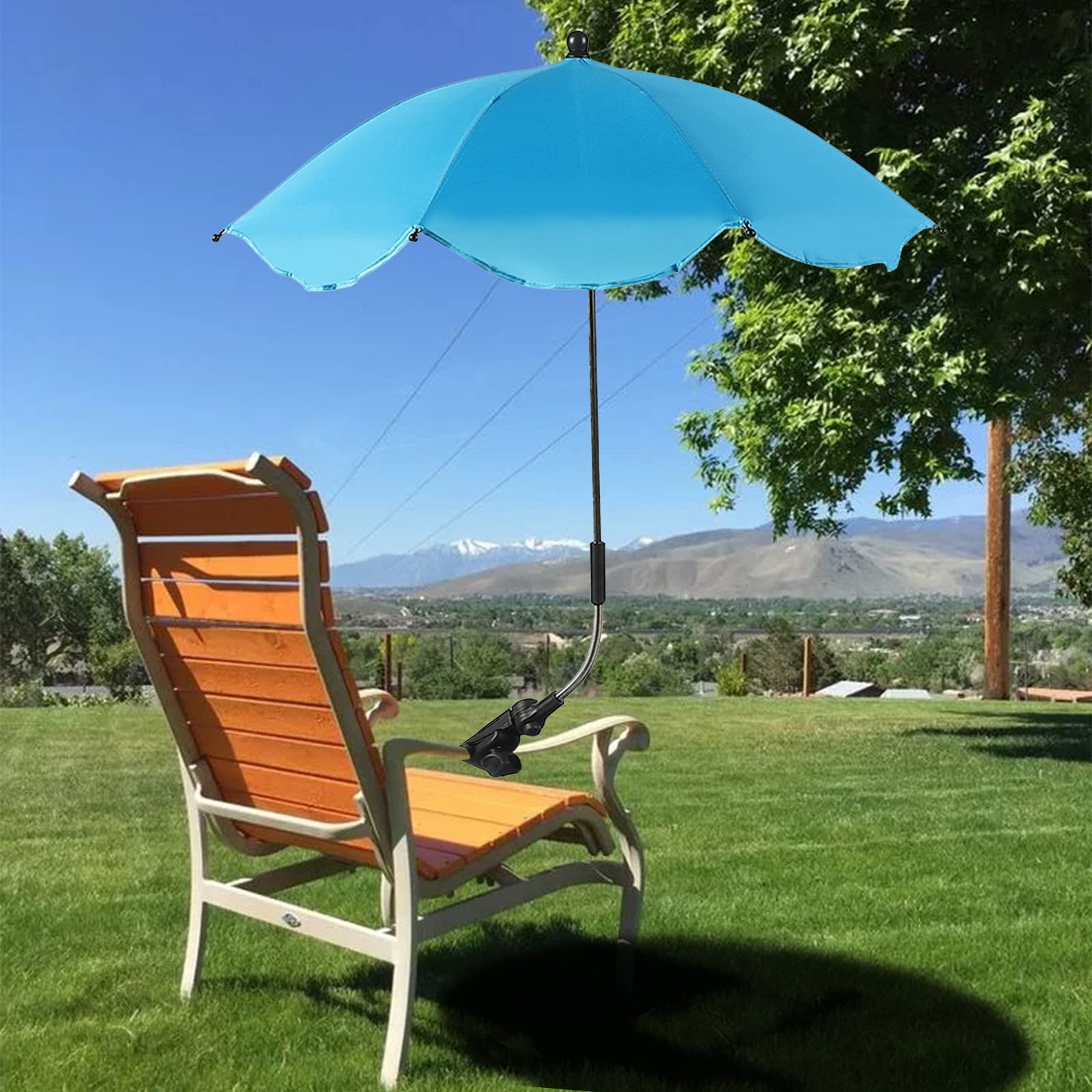 RENXR Chair Umbrella with Clamp, Universal Adjustable Beach Chair Umbrella UV Protection Sunshade Umbrella for Strollers Wheelchairs Patio Chairs,Purple