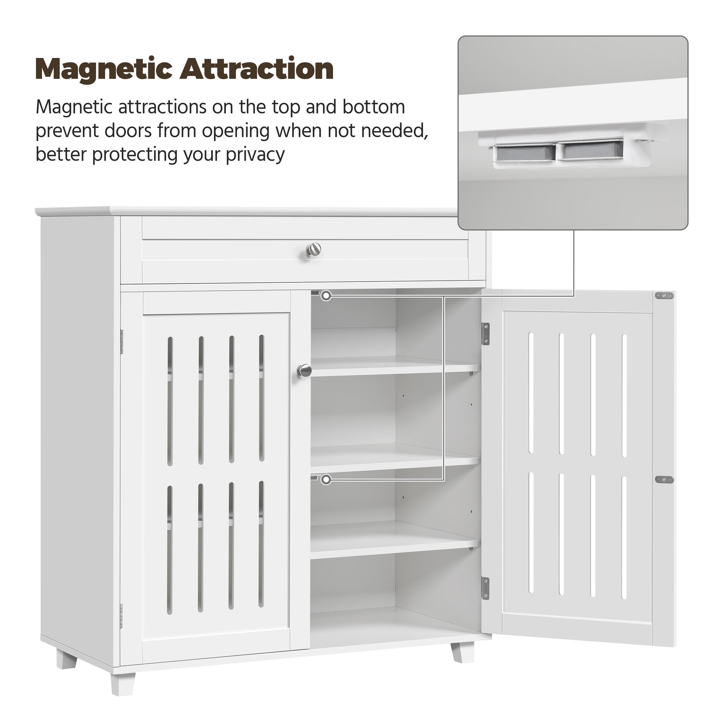 Yaheetech Shoe Cabinet, 4-Tier Shoe Storage Cabinet with Drawer & Adjustable Shelves, Wooden Shoe Rack Organizer with Louvered Doors for Entryway, Hallway, Bedroom, Closet, Living Room, White