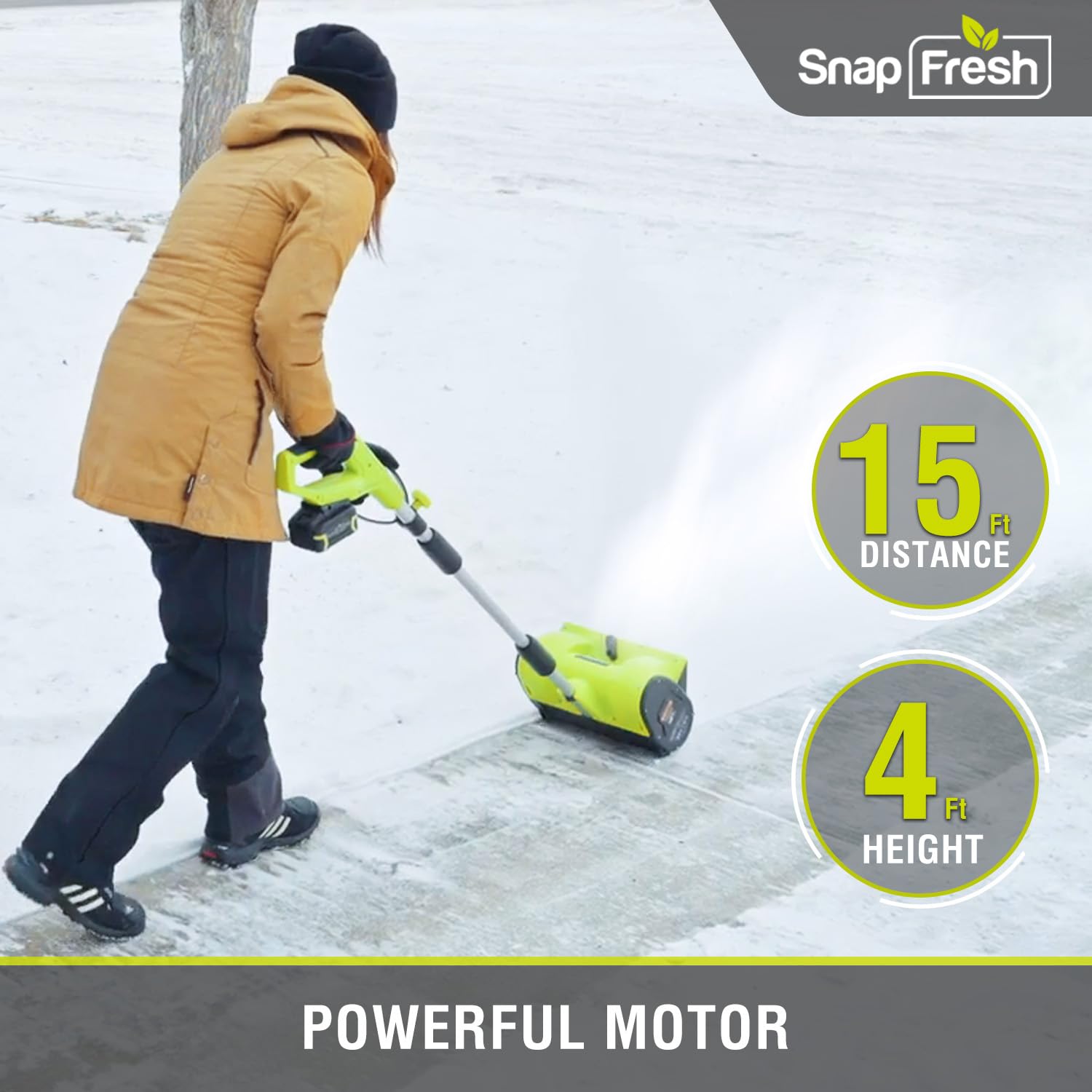 SnapFresh 20V Snow Shovel Cordless,12β Electric Snow Thrower kit,Adjustable Handle, Directional Plate, Handheld Battery Powered Snow Thrower for Driveway Clearing,4.0Ah Battery & Fast Charger Included