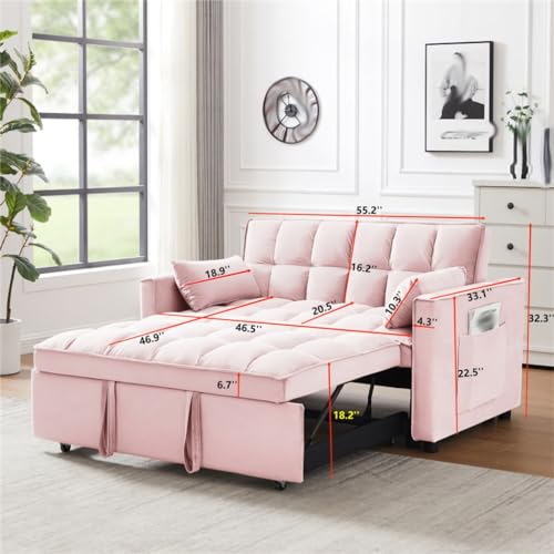 ylyajy Double Sofa Bed,Small Love Seat Lounge Sofa with Reclining Backrest, Pillows 3 in 1 Convertible Sleeper Sofa Bed