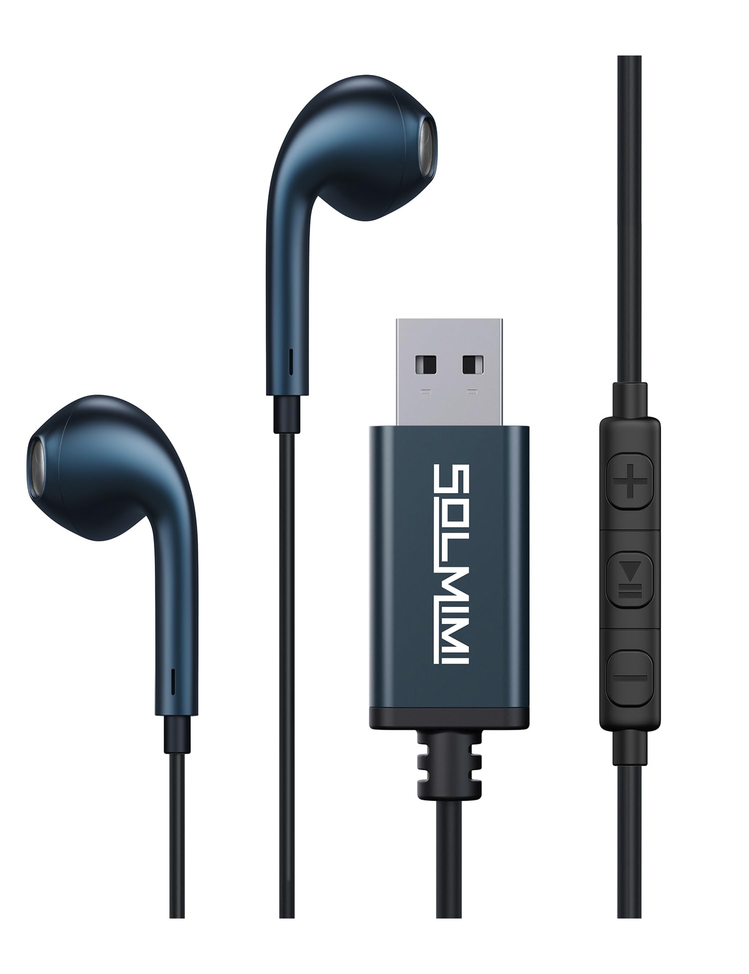 SOLMIMI USB Earbuds with Microphone for PC Laptop, 2M/6.5ft USB Headset with Microphone for PC, USB Headphones for Computer Laptop PC PS4 PS5 Notebook Desktop Office Home with Volume Control& Mute