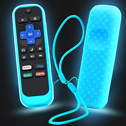 5Pack Case for Roku Remote, Cover for Hisense / TCL Roku TV Steaming Stick / Express Universal Replacement Controller Silicone Sleeve Skin Glow in The Dark Green Sky Purple Red