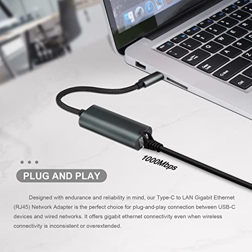 HENRETY USB C to Ethernet Adapter for Laptop PC Gigabit Ethernet LAN Network Adapter Compatible with Nintendo Switch MacBook Windows macOS Linux, and More[Grey Green]