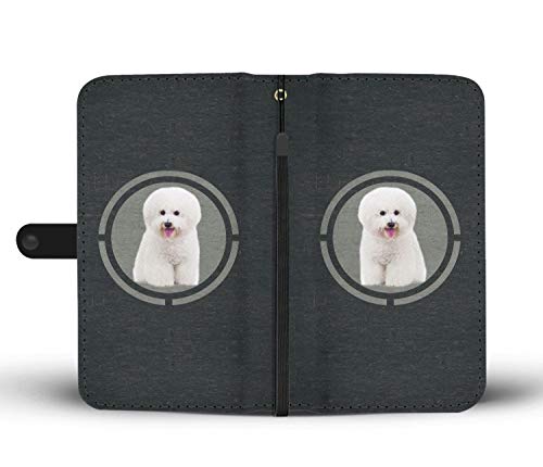 Dog Print Phone Case, Cute Bichon Frise Dog Print Smartphone iPhone Wallet Case. Stunning Faux Leather Wallet Phone Cover/Stand for Samsung Galaxy, iPhone 6/7/8/X with RFID Protection