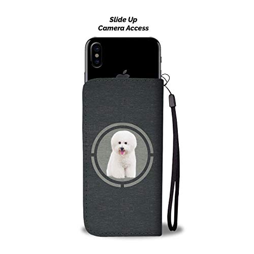 Dog Print Phone Case, Cute Bichon Frise Dog Print Smartphone iPhone Wallet Case. Stunning Faux Leather Wallet Phone Cover/Stand for Samsung Galaxy, iPhone 6/7/8/X with RFID Protection