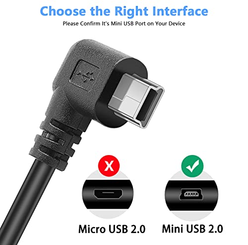 PASOW Mini USB Charging Cable USB 2.0 A-Male to Mini-B Car Vehicle Power Charger Adapter Cord for Dash Cam Rearview Mirror Cam Backup Camera (11.5FT, Right Angle)