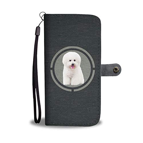Dog Print Phone Case, Cute Bichon Frise Dog Print Smartphone iPhone Wallet Case. Stunning Faux Leather Wallet Phone Cover/Stand for Samsung Galaxy, iPhone 6/7/8/X with RFID Protection