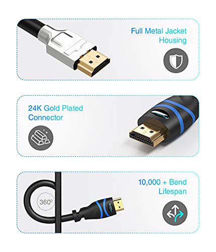 BlueRigger 4K HDMI Cable 25FT (4K 60Hz HDR, HDCP 2.3, High Speed 18Gbps, in-Wall CL3 Rated) - Compatible with PS5/PS4, Xbox, Roku, Apple TV, HDTV, Blu-ray, PC