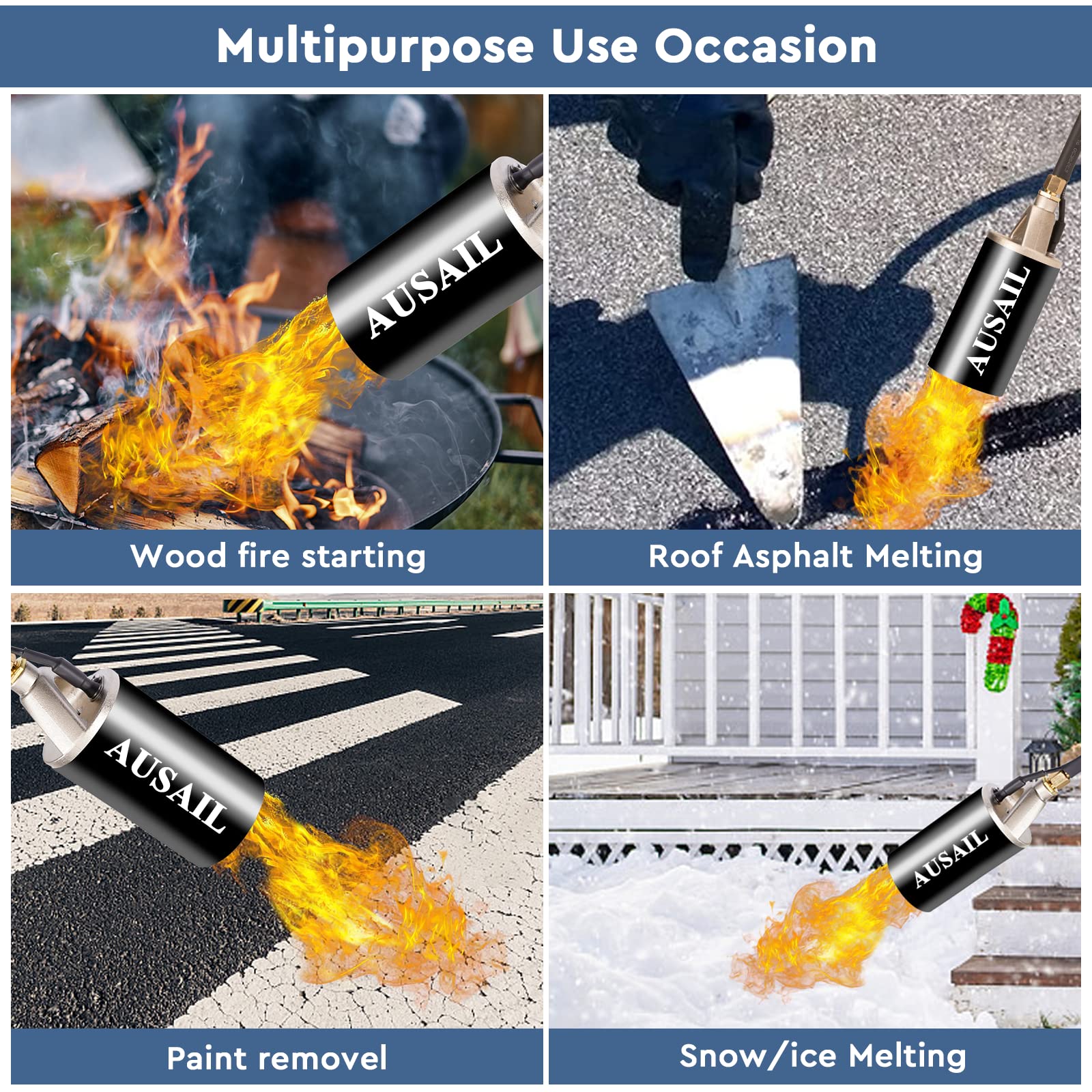 Propane Torch Weed Burner,Blow Torch,Heavy Duty,High Output 1,800,000 BTU,Flamethrower with Turbo Trigger Push Button Igniter and 10 FT Hose for Roof Asphalt,Ice Snow,Road Marking,Charcoal(Black)
