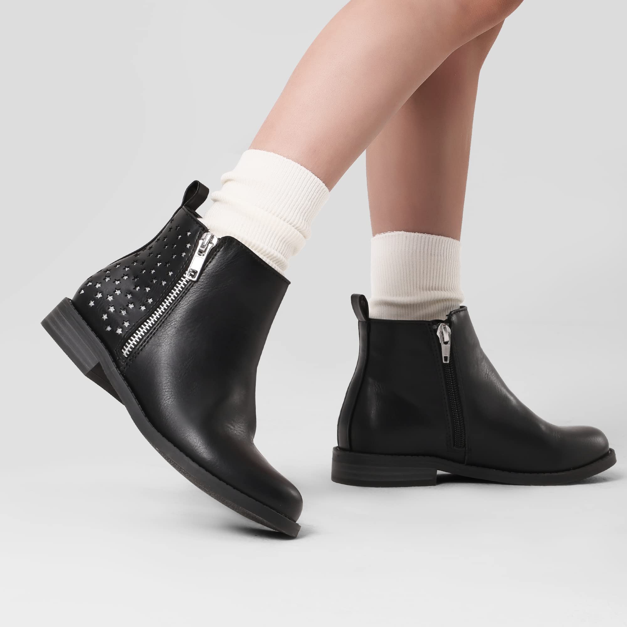DREAM PAIRS Girls Side Zipper Low Heels Ankle Boots Size 5 Big Kid Black SDBO2221K