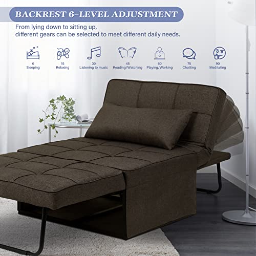 Saemoza Sofa Bed, 4 in 1 Multi Function Folding Ottoman Sleeper Bed, Modern Convertible Chair Adjustable Backrest Sleeper Couch Bed for Living Room/Small Apartment, Dark Brown