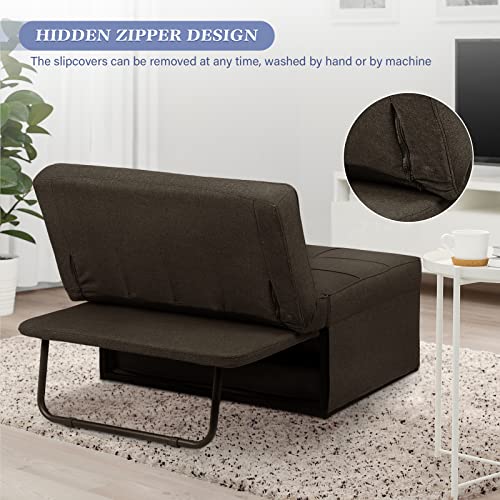 Saemoza Sofa Bed, 4 in 1 Multi Function Folding Ottoman Sleeper Bed, Modern Convertible Chair Adjustable Backrest Sleeper Couch Bed for Living Room/Small Apartment, Dark Brown