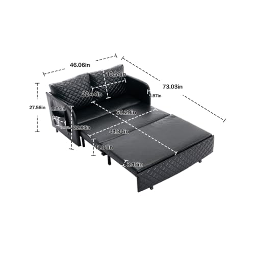 MMLLZEL Convertible Sleeper Sofa Bed, Loveseat Couch with Pull Out Bed, Side Pockets for Living Room