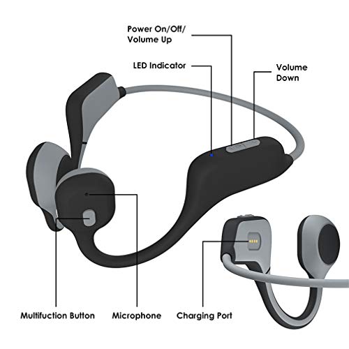YODZ Bluetooth 5.0 Bone Conduction Headphones, IPX6 Waterproof Wireless Outdoor Sport Headset with Mic, USB Charging, for Running Driving Cycling, Meeting,Blue