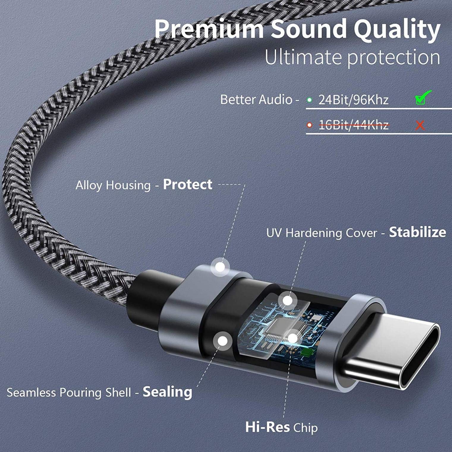 Aux Cable USB-C to 3.5mm Audio Cord Car Stereo Aux-in Adapter Speaker Jack Wire Compatible with LG Stylo 6 - V20 - V30 - V35 ThinQ - V40 ThinQ - V50 ThinQ 5G - V60 ThinQ 5G - Velvet