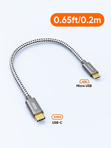 CableCreation Short Micro USB to USB C Cable 0.65 FT USB C to Micro USB OTG 480Mbps Type C to Micro USB Cable, USB C to USB Micro for MacBook Pro Air Galaxy S22 S21 Pixel 5/4/3 etc. 0.2M Space Gray
