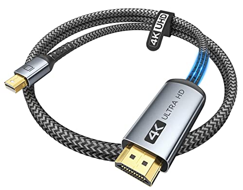 Warrky 4K Mini DisplayPort to HDMI Cable, [Aluminum Shell, Nylon Braided] UHD Thunderbolt to HDMI Cable 6.6ft, Compatible for MacBook Air/Pro, Surface Pro/Dock, Monitor/TV/Projector More- Grey