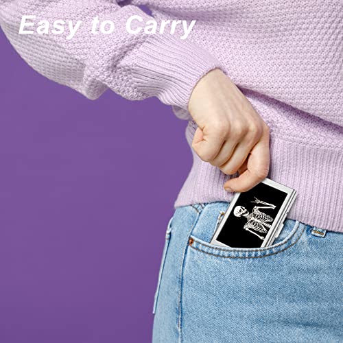 Rouidr Credit Card Holder, Small Slim RFID Credit Card Wallet, Metal Business Case ID Case for Women Men, Skull