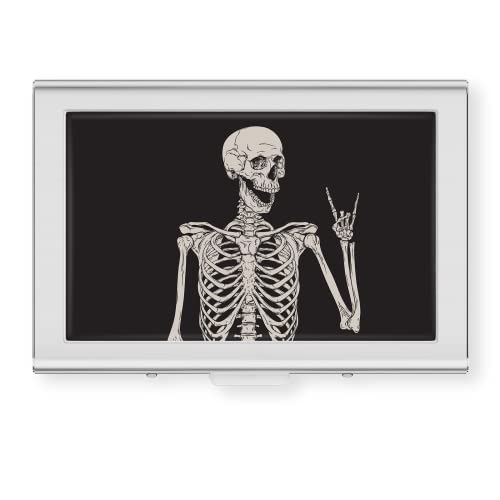 Rouidr Credit Card Holder, Small Slim RFID Credit Card Wallet, Metal Business Case ID Case for Women Men, Skull
