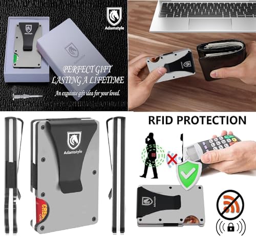 Adamstyle Minimalist Slim Wallet for Men - Mens Metal Compact Wallets - Rfid Blocking Credit Card Holder with Money Clip