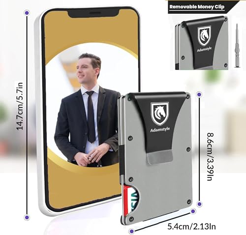 Adamstyle Minimalist Slim Wallet for Men - Mens Metal Compact Wallets - Rfid Blocking Credit Card Holder with Money Clip