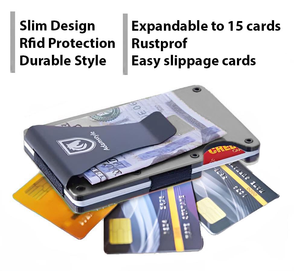 Adamstyle Minimalist Slim Wallet for Men - Mens Metal Compact Wallets - Rfid Blocking Credit Card Holder with Money Clip