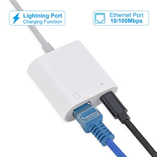 RJ45 Ethernet Adapter for lPhone[Compatible with Apple MFi Certified],10/100Mbps,Support iOS 15, Ethernet Adapter with Charge Port