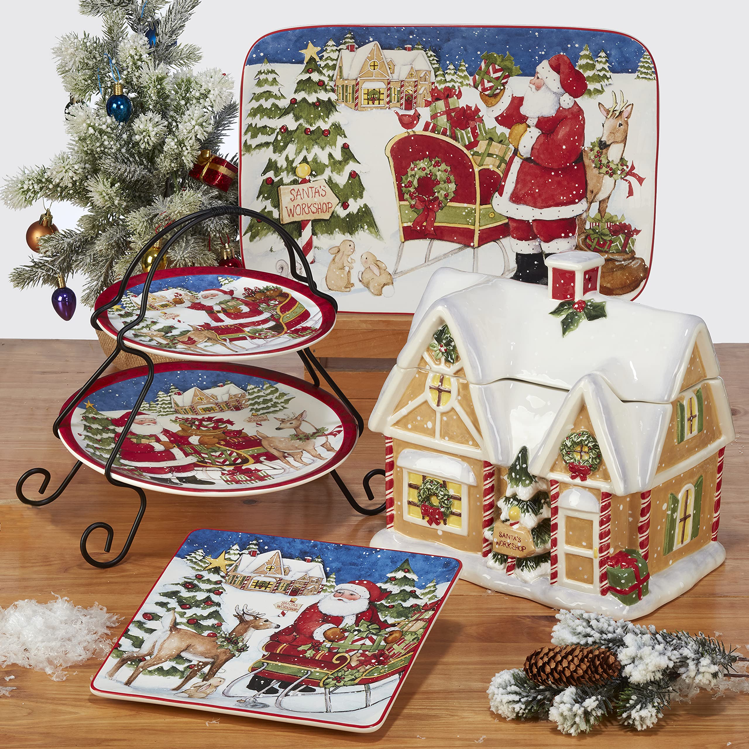Certified International Santa's Workshop 9" Dessert/Salad Plates, Multicolor, Medium, Set of 4