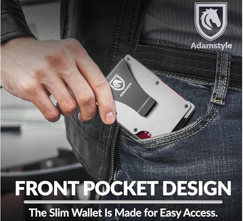 Adamstyle Minimalist Slim Wallet for Men - Mens Metal Compact Wallets - Rfid Blocking Credit Card Holder with Money Clip