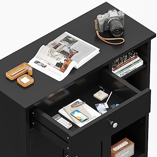 Irontar Bathroom Cabinet with Doors, Bathroom Floor Cabinet with Drawer & Adjustable Shelf, Kitchen Cupboard Storage for Living Room, Entryway, Black