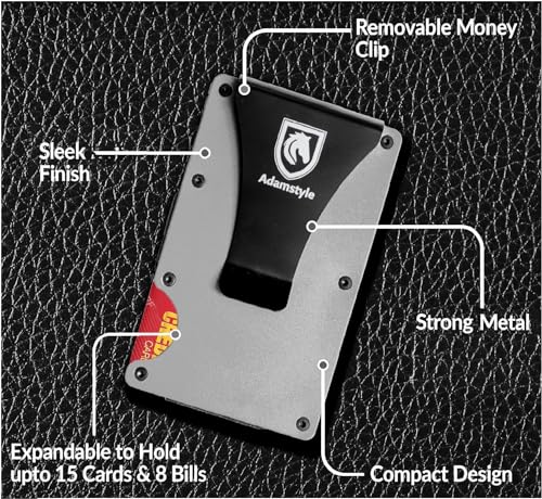Adamstyle Minimalist Slim Wallet for Men - Mens Metal Compact Wallets - Rfid Blocking Credit Card Holder with Money Clip