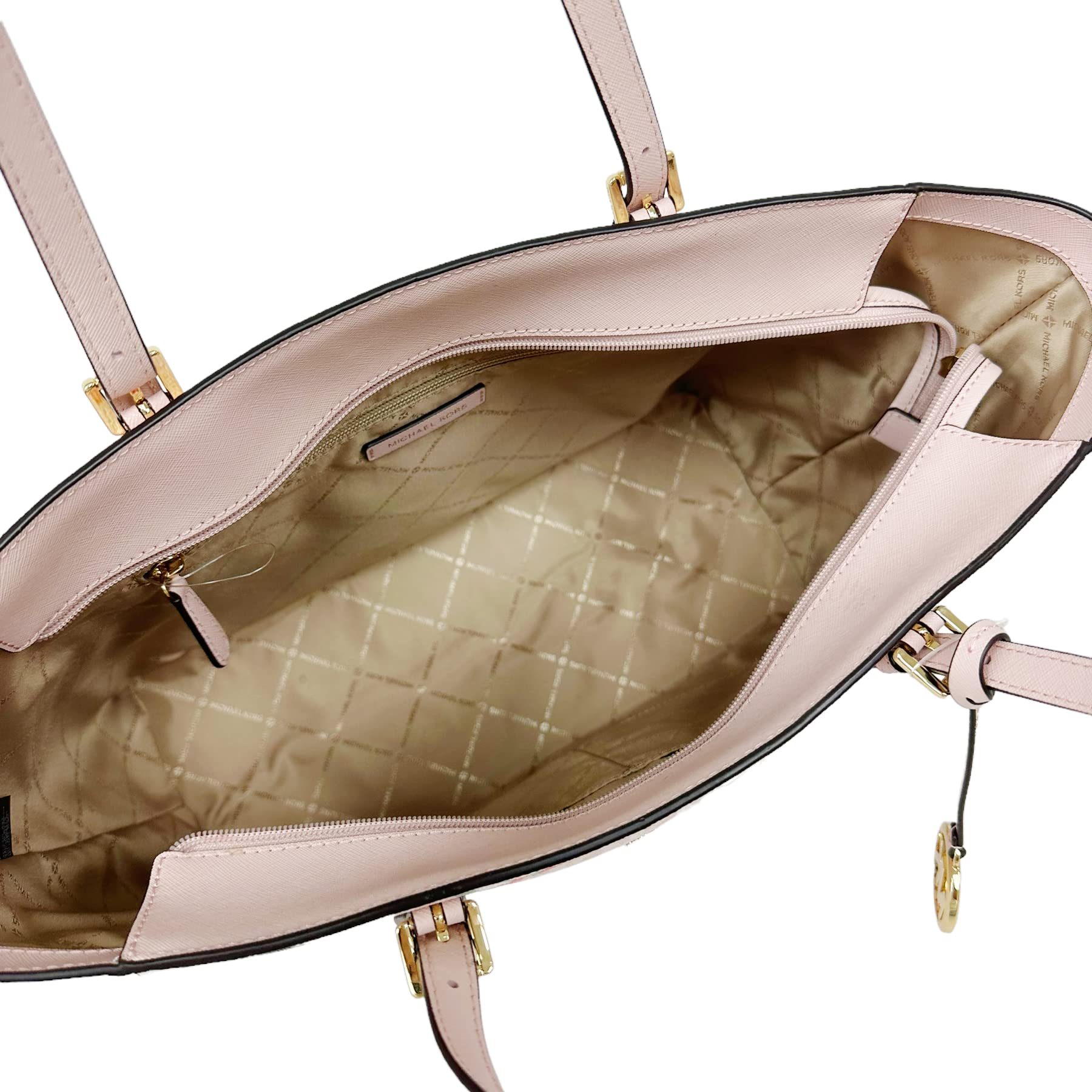 Michael Kors Gilly Large Drawstring Tote Light Powder Blush Pink MK Signature Miami Beach Palm Trees Flamingos 35S3G2GT7V