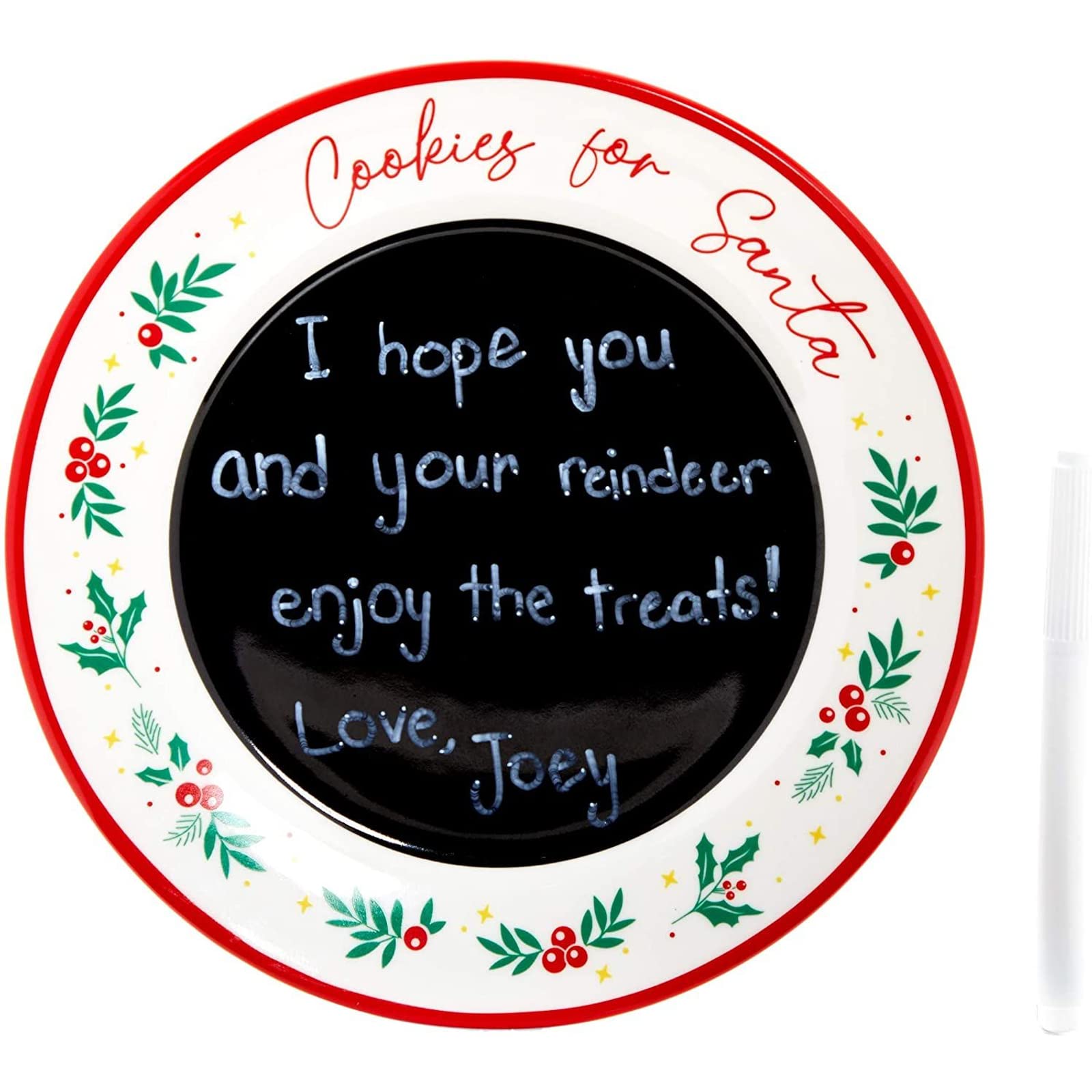 Juvale Cookies for Santa Plate Set with Milk Jar, Reindeer Treat Bowl, Chalk (4 Pieces)