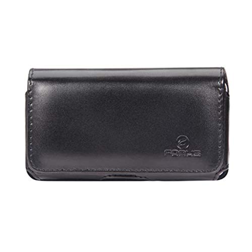 Black Leather Phone Case Cover Pouch Holster Swivel Belt Clip w Loops Compatible with T-Mobile LG V20 - T-Mobile Motorola Moto E5 Plus - T-Mobile Motorola Moto G7 Power