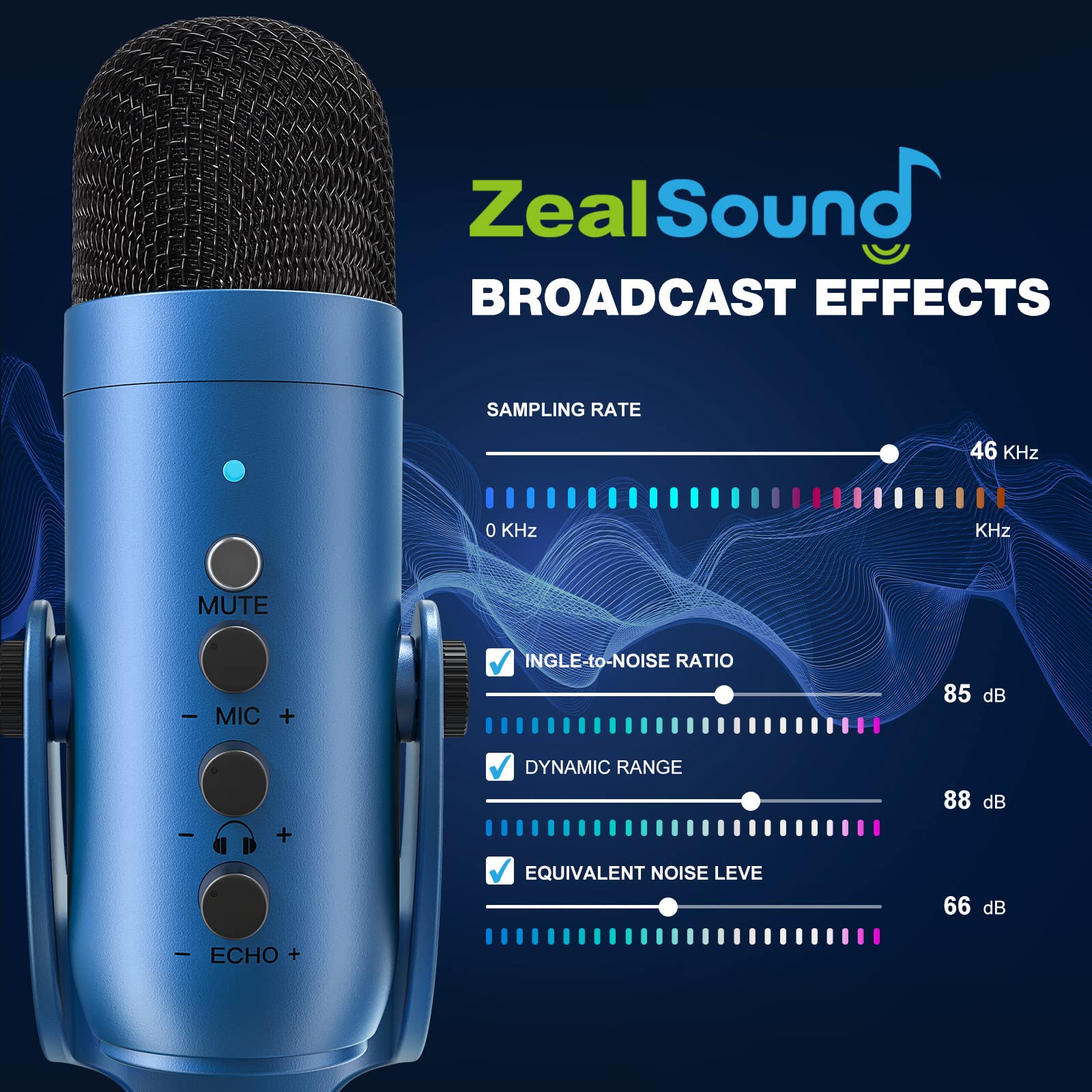 ZealSound USB Condenser Microphone k66 Blue and Wireless Lavalier Microphone V7 Pro