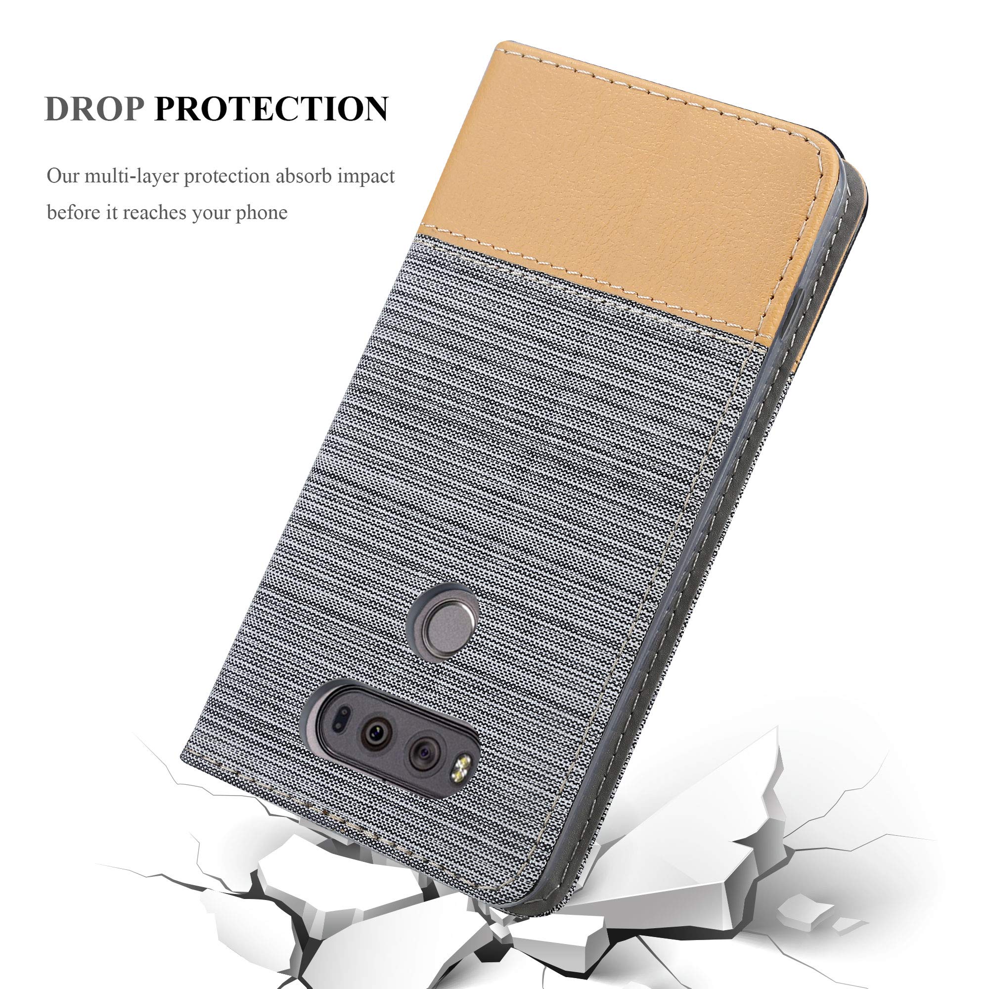Cadorabo Book Case Compatible with LG V20 in Light Grey Brown - with Magnetic Closure, Stand Function and Card Slot - Wallet Etui Cover Pouch PU Leather Flip
