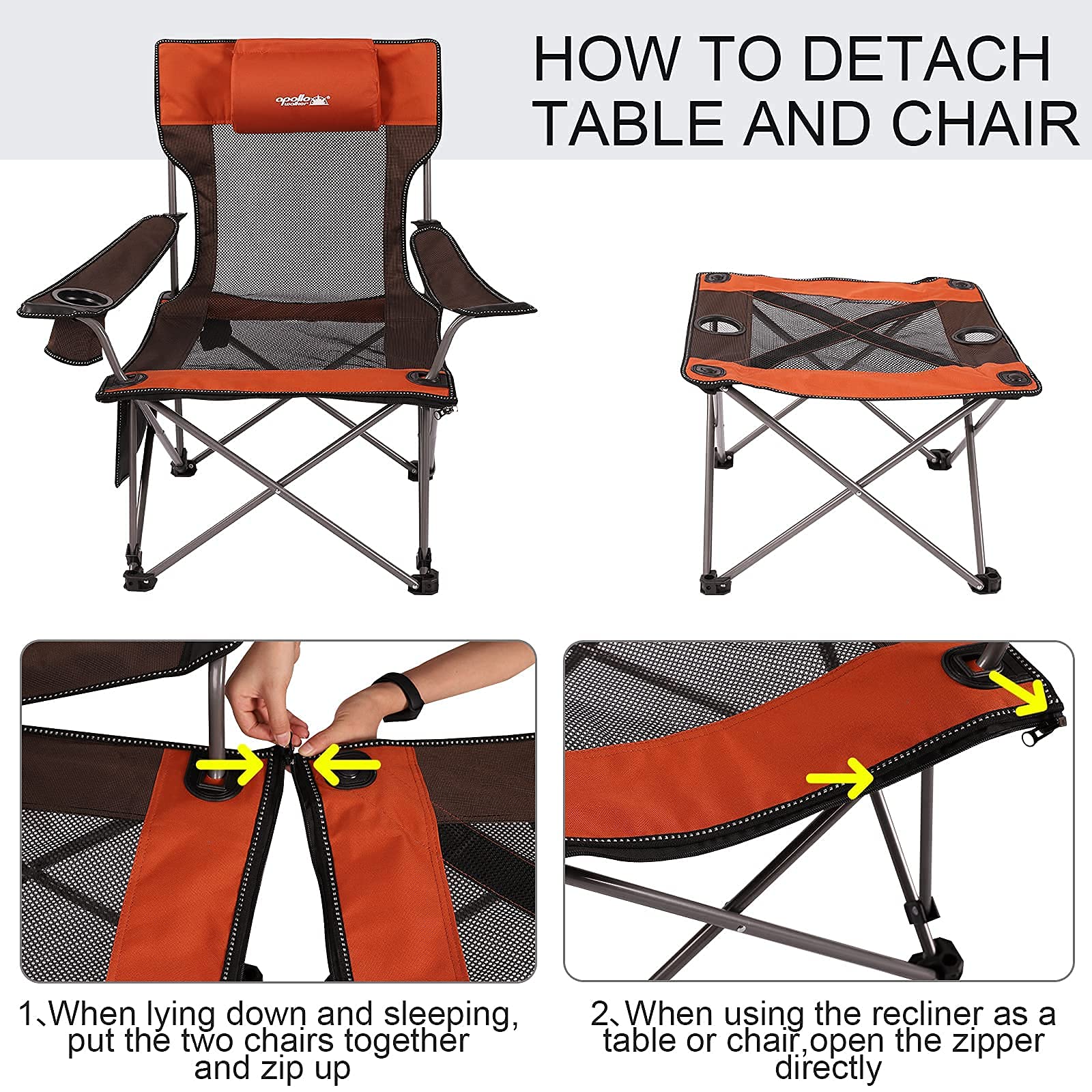apollo walker Folding Camp Chairs Beach Chairs for Adults 2 in 1 Portable Sun Chairs Lightweight Mesh Lounger Chair with Carry Bag,for Outdoor,Fishing,Beach,Picnics