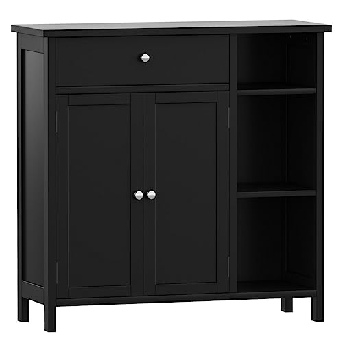 Irontar Bathroom Cabinet with Doors, Bathroom Floor Cabinet with Drawer & Adjustable Shelf, Kitchen Cupboard Storage for Living Room, Entryway, Black