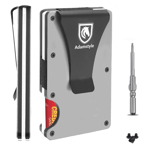 Adamstyle Minimalist Slim Wallet for Men - Mens Metal Compact Wallets - Rfid Blocking Credit Card Holder with Money Clip