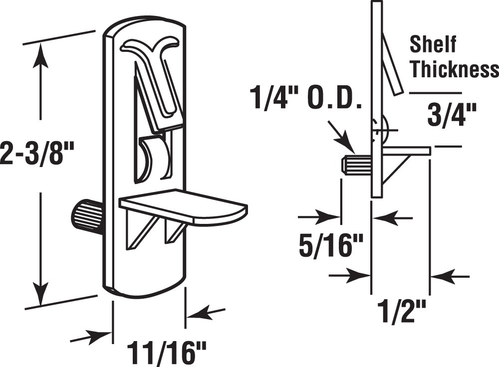 Prime-Line U 9398N Self-Locking Shelf Support Pegs, 1/4 In. Peg x 3/4 In. Shelf, Plastic (4 Pack)