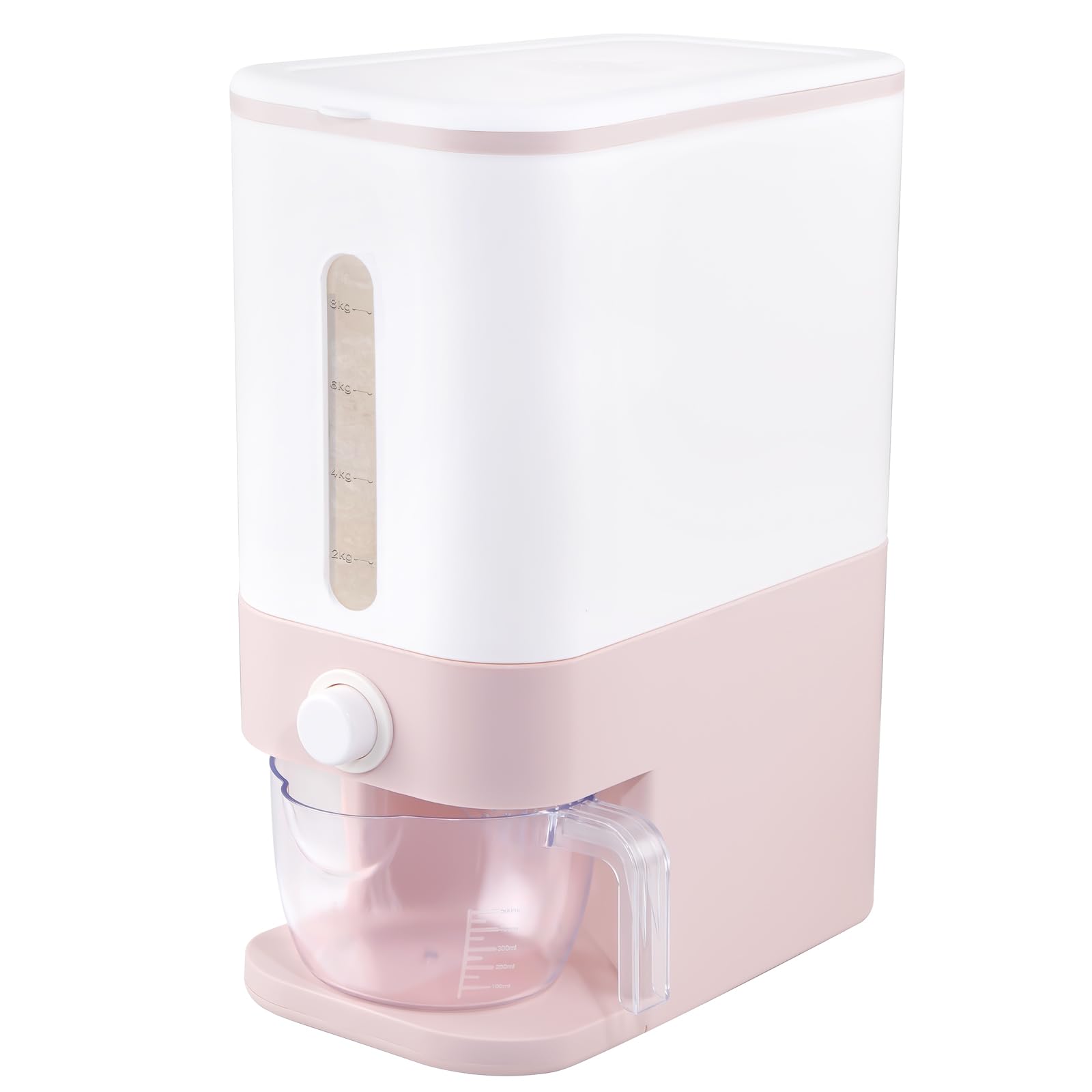 Rubtlamp 20 Lbs Pink Rice Dispenser, Plastic Food Storage Container, Large Rice Storage Container with Lid, Moisture Proof Household Cereal Dispenser Bucket, Sealed Grain Container Storage for Kitchen
