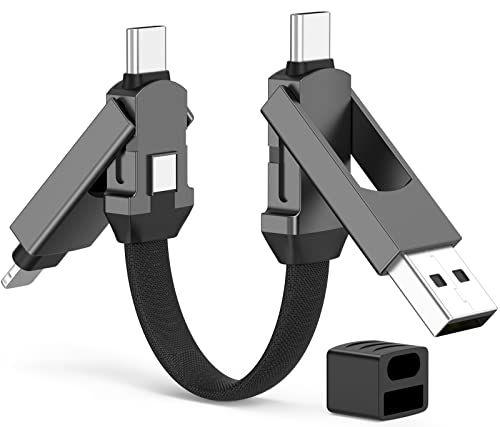 CHAFON M3 USB C Cable 60W, 4 in 1 Multi Charging Cable Zinc Alloy Magnetic Keychain EDC Fast Charger Dual Type C/Lighting Connectors for Portable Charger MacBook Phones Tablets Gift for Men Women